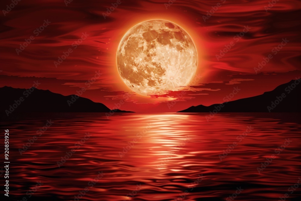 Apocalyptic digital artwork featuring a blood-red moon over a ...
