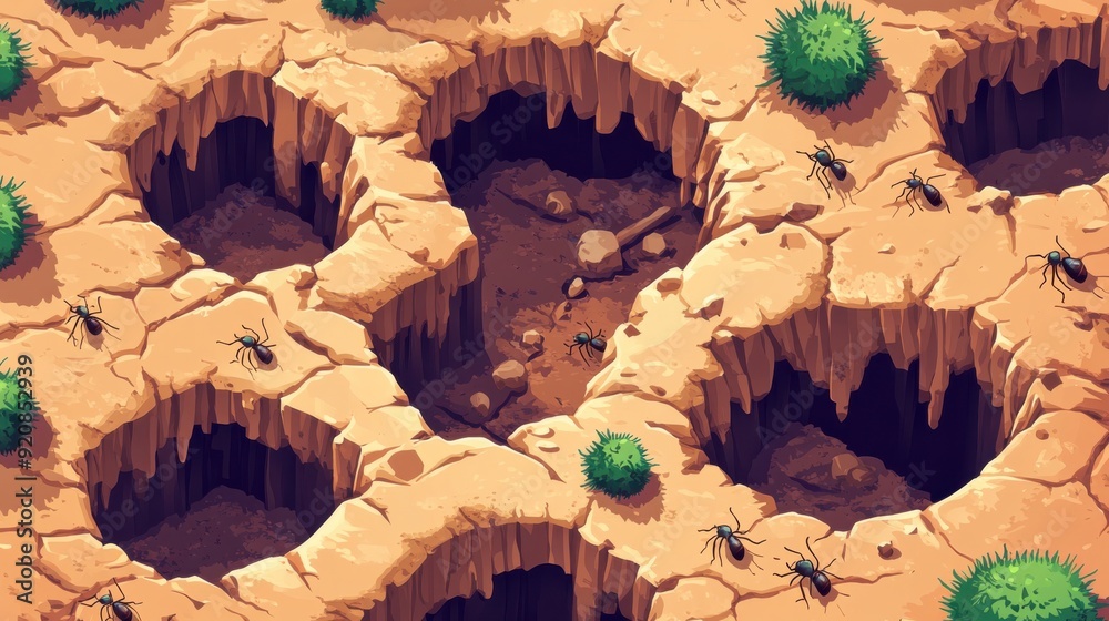 Highly Detailed Digital Art Of An Ant Colony Featuring Networks Of ...