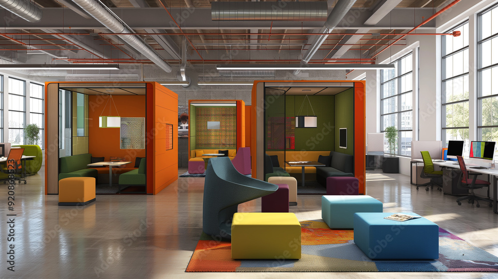 an inspiring office space with dynamic design elements like colorful ...
