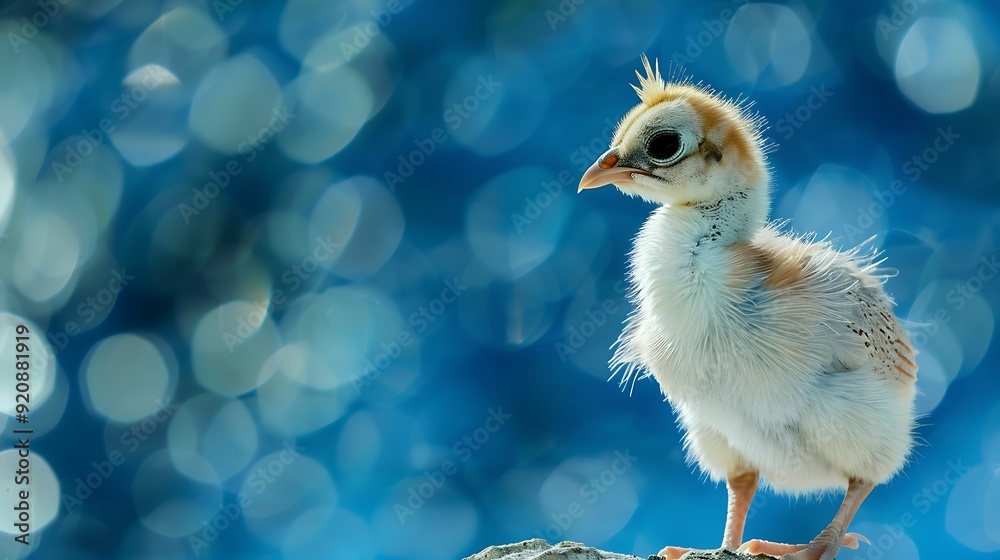 Beautiful peacock chick on a royal blue background 32k, full ultra HD, high resolution Stock ...