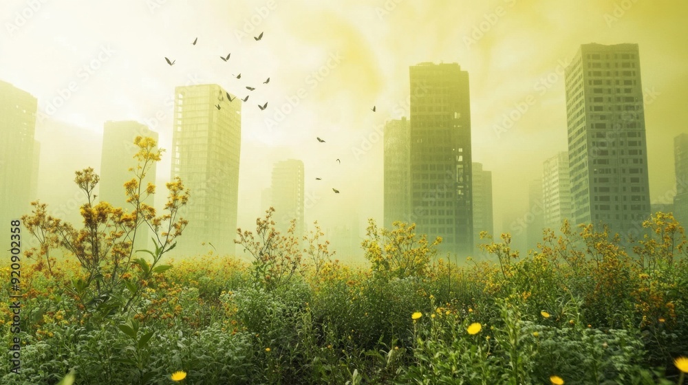 Visual representation of pollution's impact on urban greenery, with ...