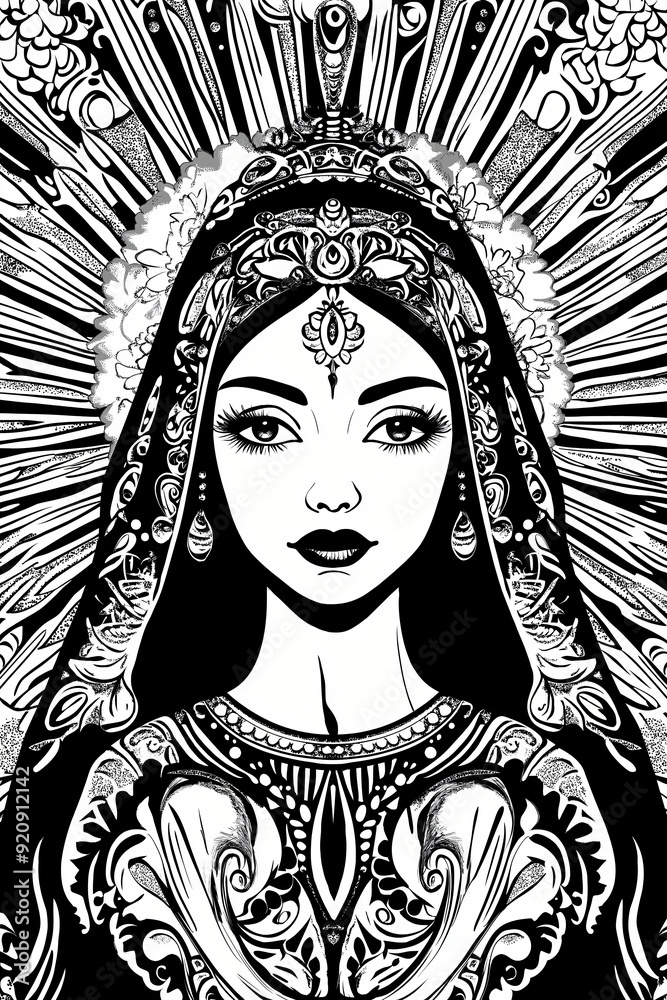 Our Lady, Virgin Mary, coloring book page, monocolor christianity ...