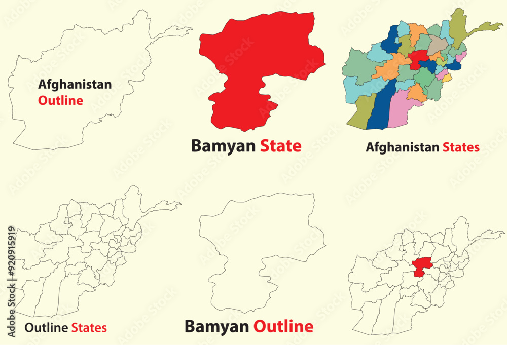 Bamyan map vector of Afghanistan, Bamyan line map, Bamyan with city map ...