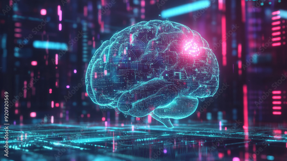 Brain. Digital brain. 3D science and technology concept. Neural network ...