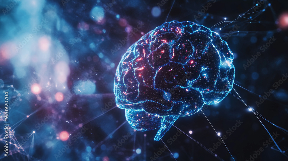 Brain. Digital brain. 3D science and technology concept. Neural network ...