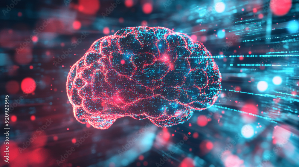 Brain. Digital brain. 3D science and technology concept. Neural network ...