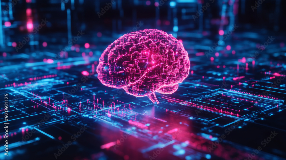 Brain. Digital brain. 3D science and technology concept. Neural network ...