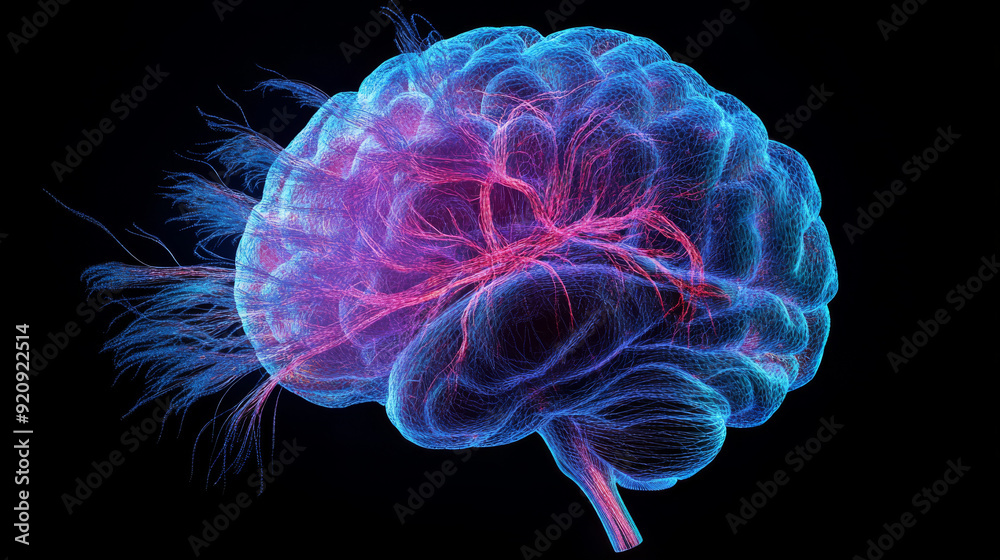 3D illustration of human brain nerve tracts based on magnetic resonance ...