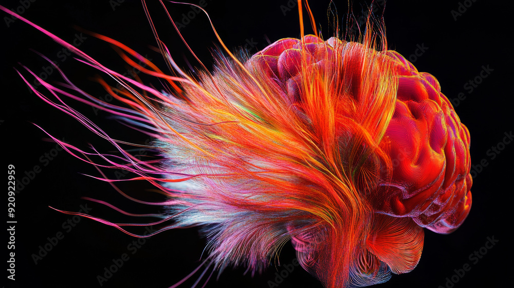 3D illustration of human brain nerve tracts based on magnetic resonance ...