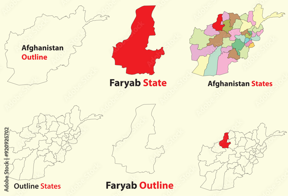 Faryab map vector of Afghanistan, Faryab line map, Faryab with city map ...