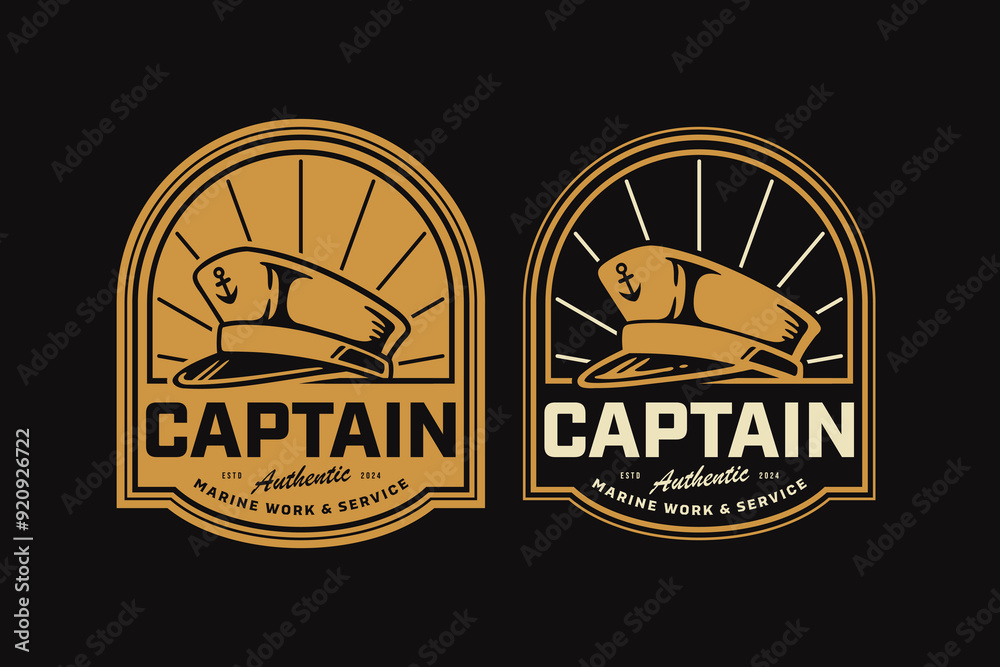 Marine skipper cap or captain hat badge logo graphic for navy shipping ...