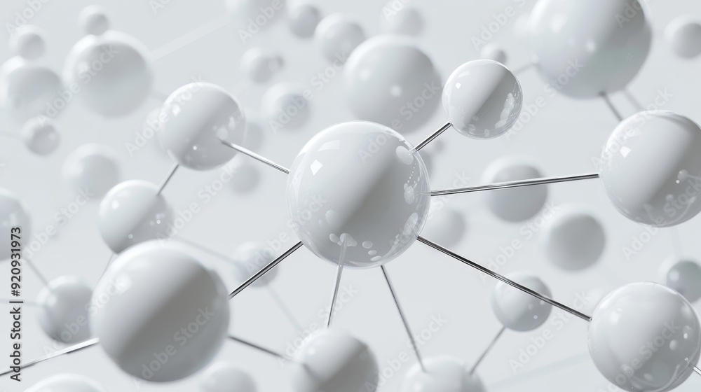 White spheres connected by thin rods illustrate a molecular structure ...