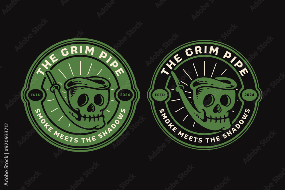 Smoking pipe with skull head retro badge logo design graphic for ...