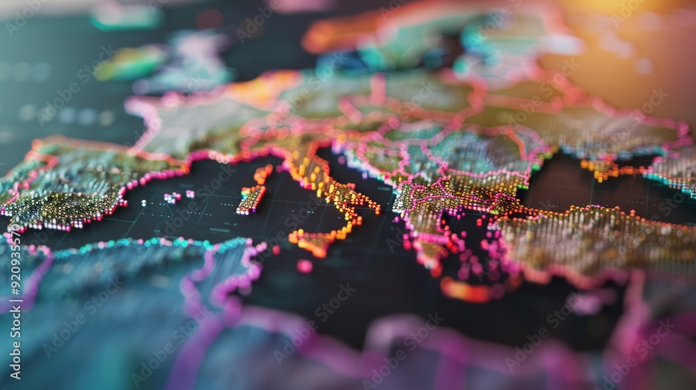 "Holographic map showing geographical features, used by student for ...