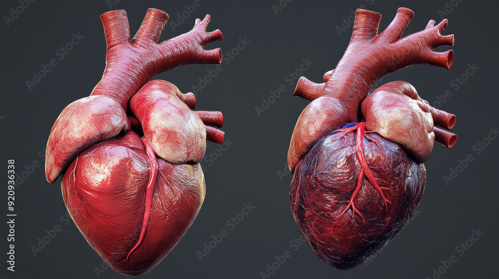 ภาพประกอบสต็อก Anatomy of the human heart, shown from the front and ...