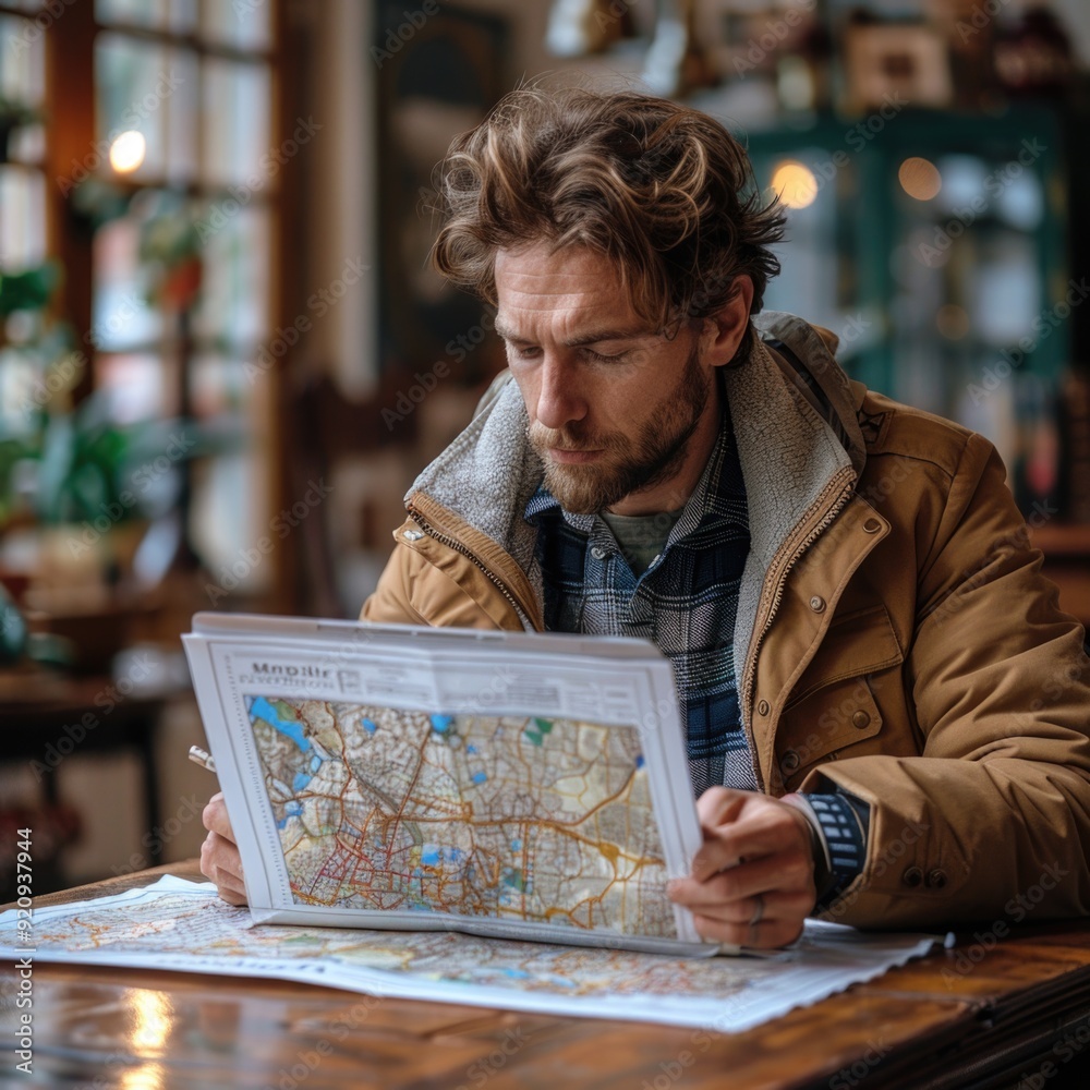 Professional Cartographer Analyzing Cadastral Map on Laptop, Searching ...