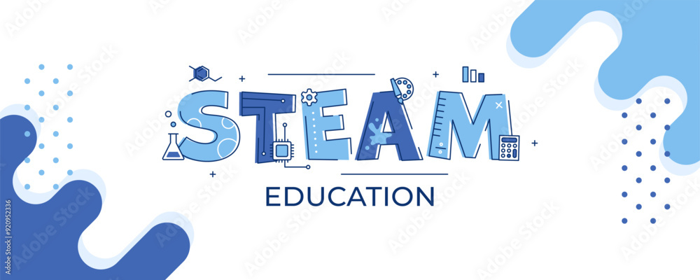 Vector banner dedicated to school education depicts the word STEAM, and ...