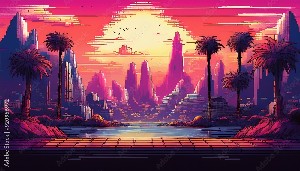 Pixel art 8-bit video game background Stock Illustration | Adobe Stock