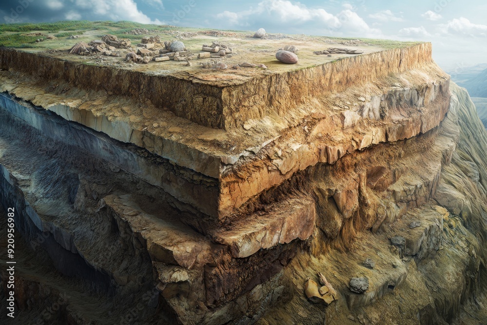 This illustration reveals a complex cross section of an archaeological ...