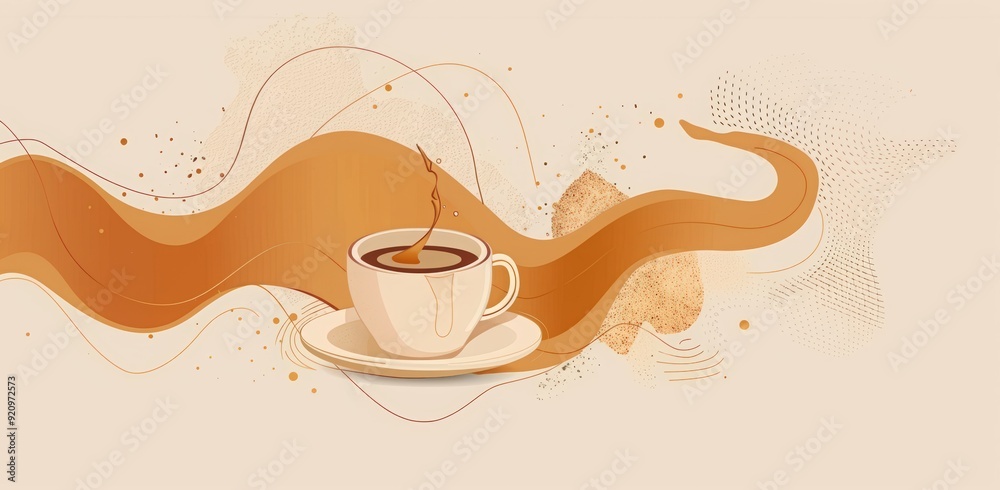 A simple line drawing of coffee spilling out from the lid of an open ...