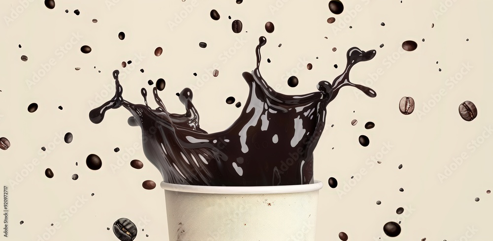 A simple line drawing of coffee spilling out from the lid of an open ...
