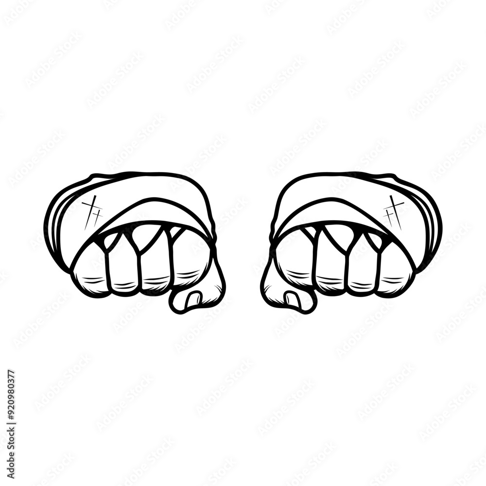 forward punching hand wearing black and white hand wraps vector line ...
