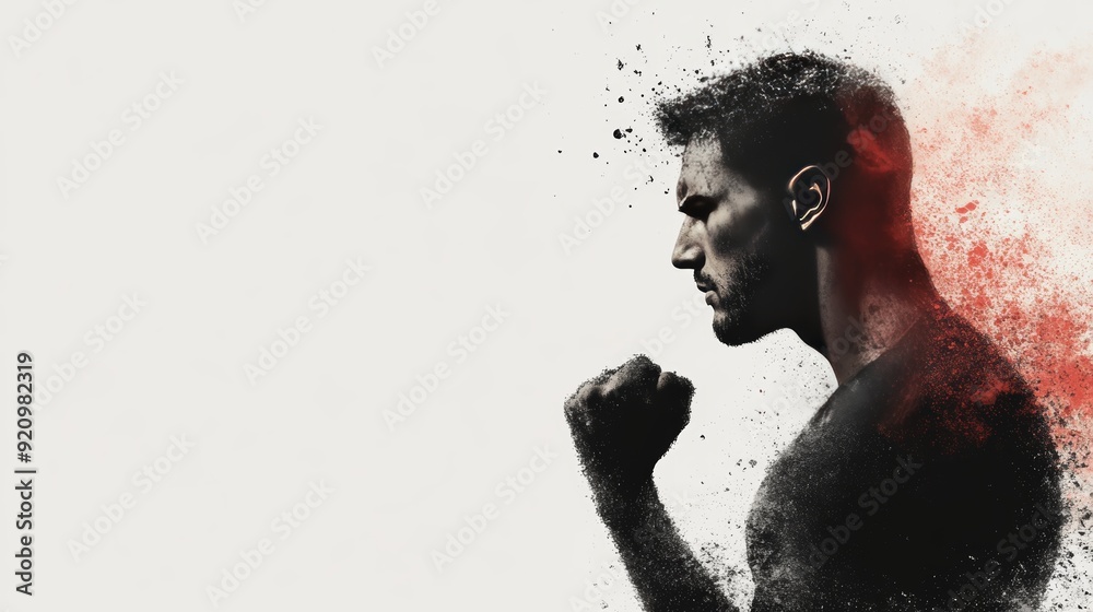 A powerful male figure embodies strength and determination, enhanced by ...