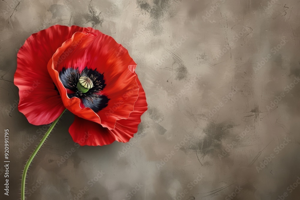 Remembrance day, so as not lest we forget. Realistic red poppy flower ...