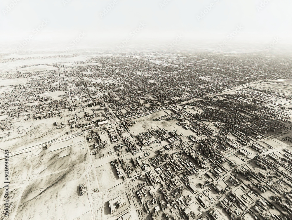 Technical aerial visual, 3D LiDAR GIS aerial map satellite scan model ...