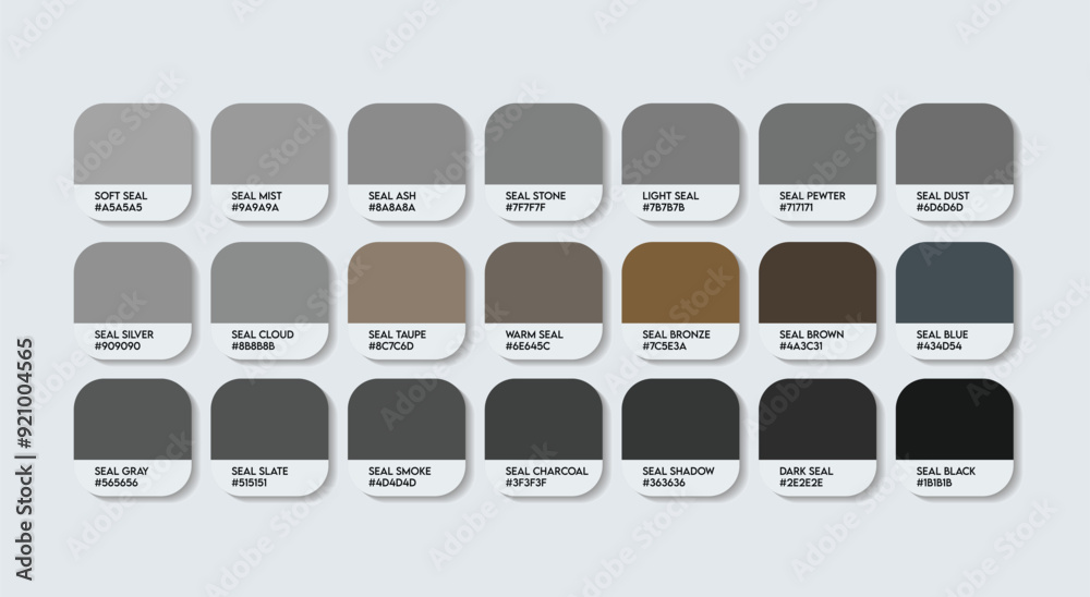Seal Color Palette, Seal Gray Color Guide Palette with Color Names ...