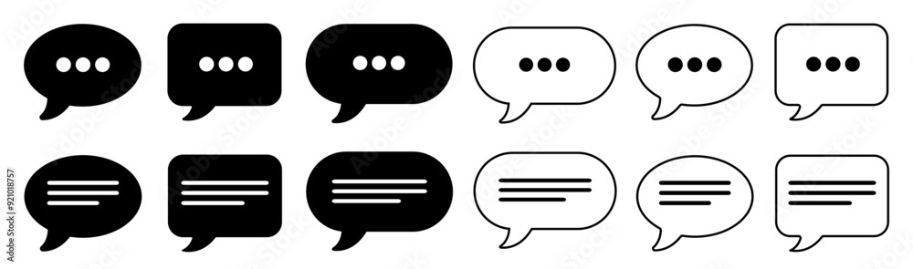 Black Message Vector Icons, Outline Chat Symbol, Text Box, Minimal ...