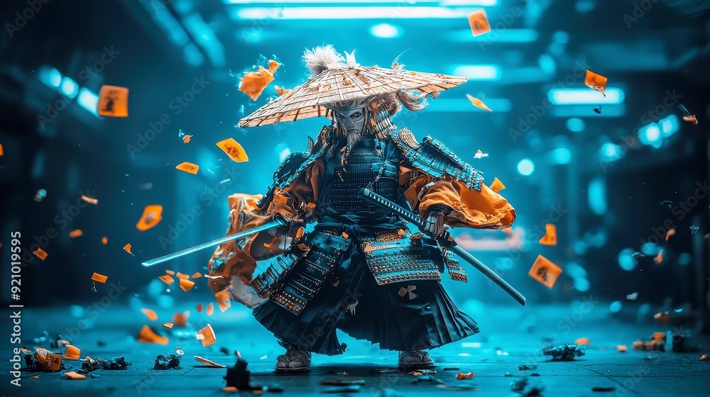 Samurai Elegance, A dynamic representation of a samurai figure in a ...