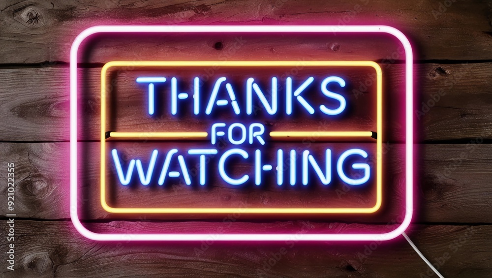 Isolated neon sign of the text THANKS FOR WATCHING frame logo on the ...