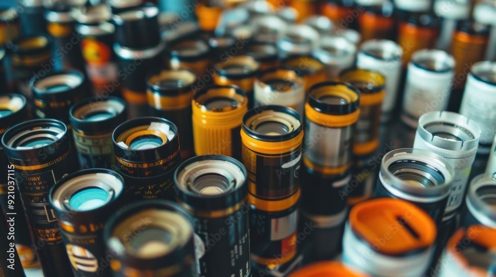 Retro camera film canisters and rolls, capturing the nostalgia of ...