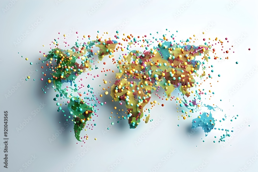 Colorful 3D World Map with Scattered Spheres. Stock Illustration ...