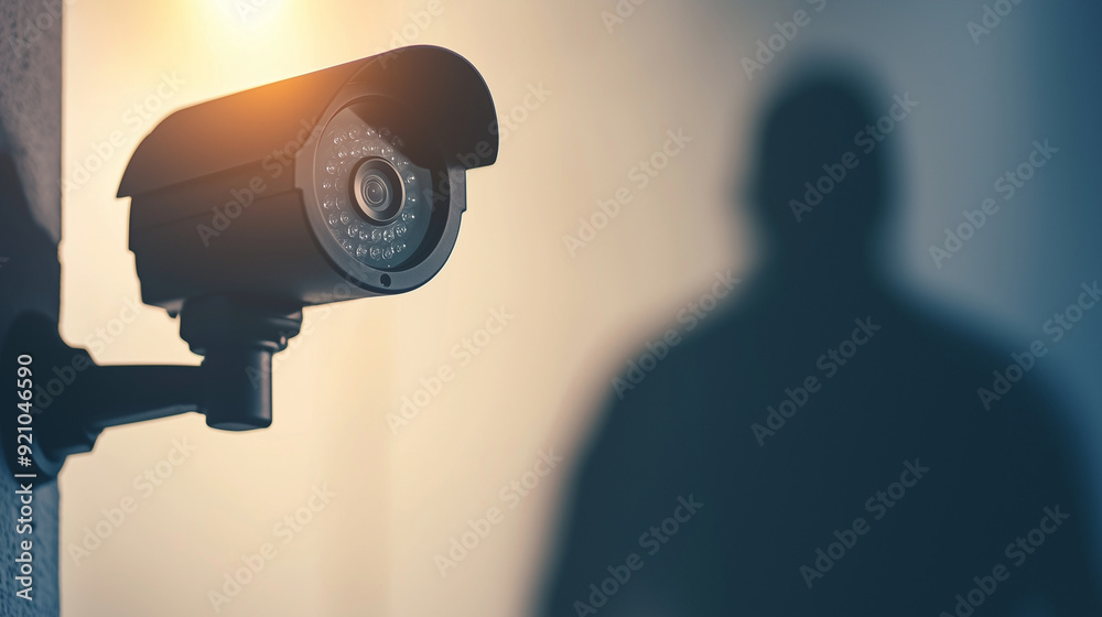 Detailed view of a modern security camera installed at a residential ...