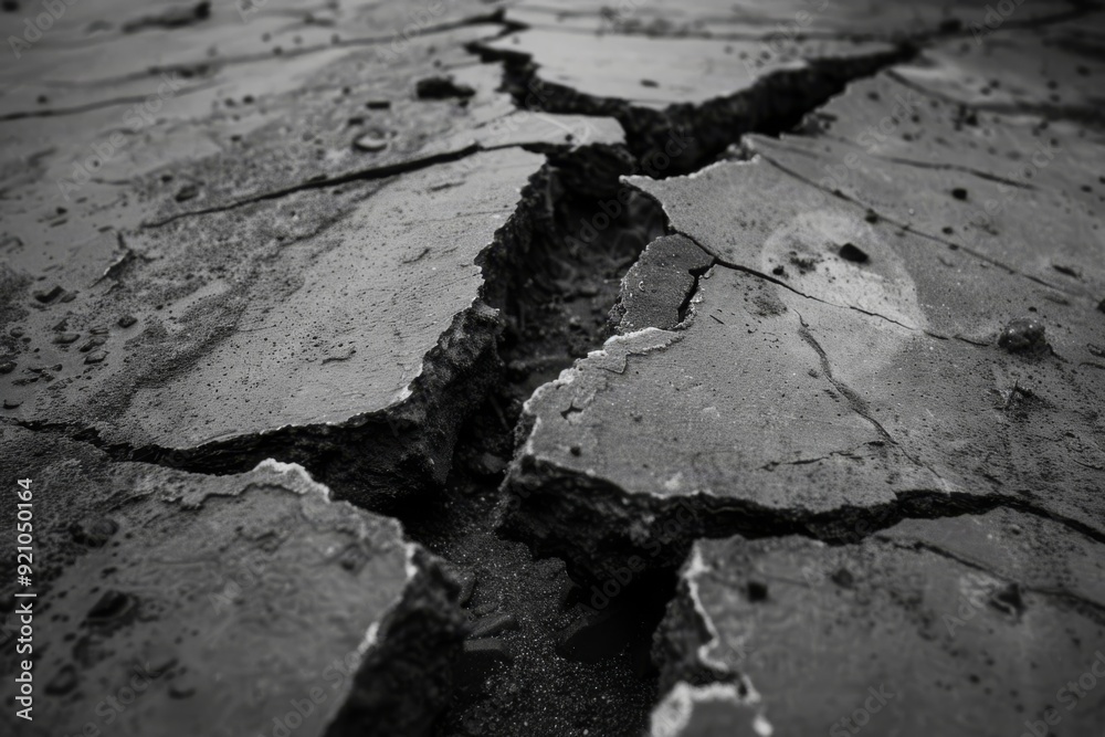 Monochrome photo of cracked ground, revealing the unique patterns ...