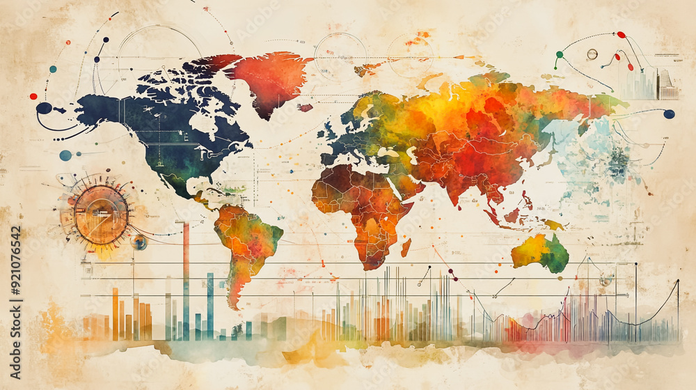watercolor of Abstract with pastel colorful charts and graphs with ...