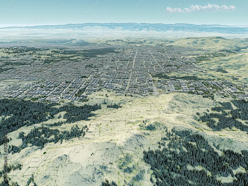 Technical aerial visual, 3D LiDAR GIS aerial map satellite scan model ...