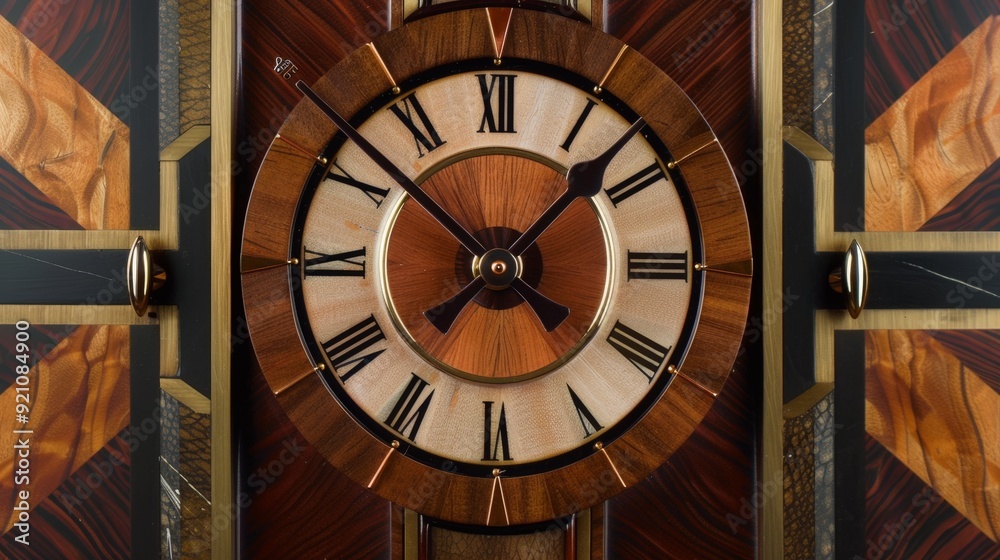 A beautifully crafted Art Deco clock, with geometric patterns and bold ...