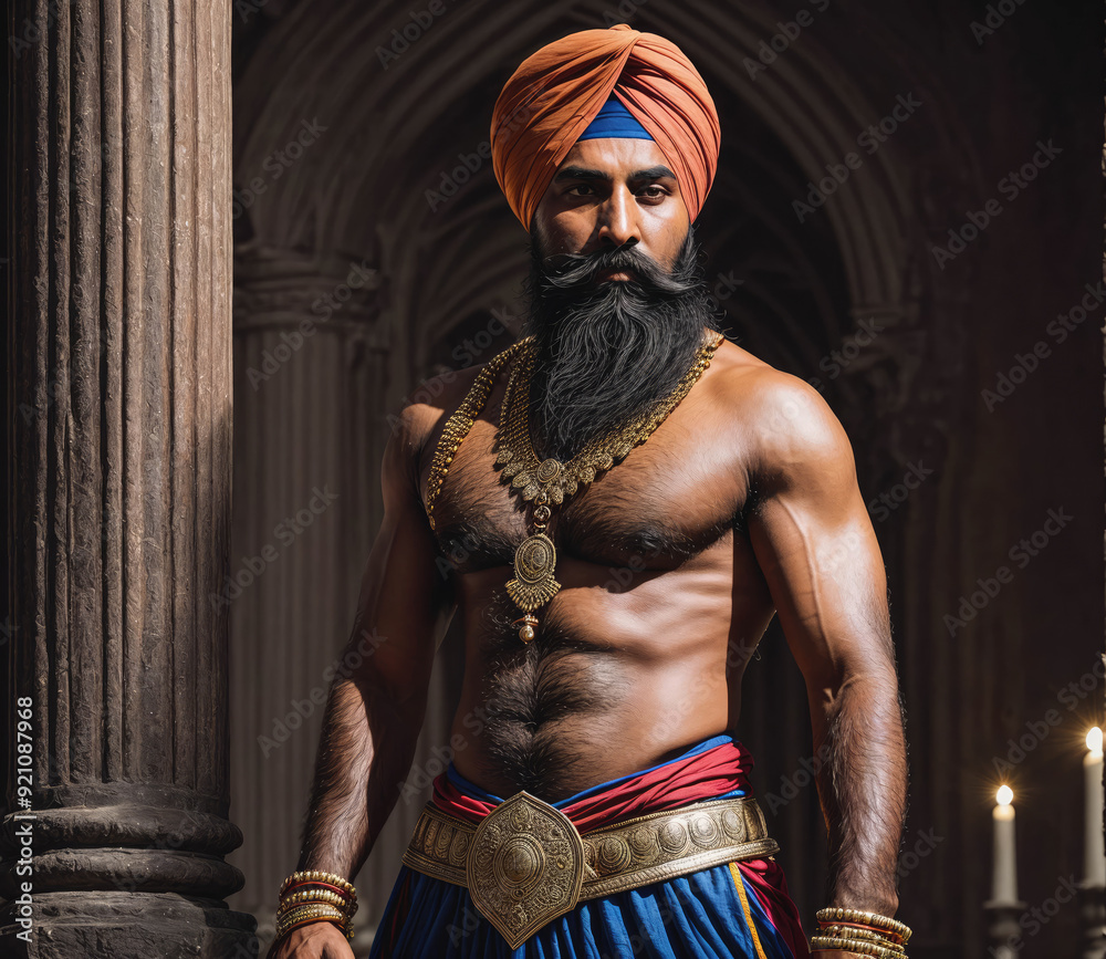 Sikh warrior - A man with a beard and a turban stands in front of a ...