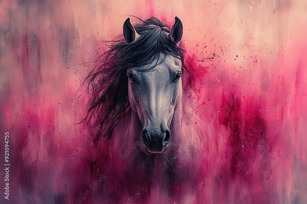 ethereal equine portrait in dreamy watercolor style soft washes of ...