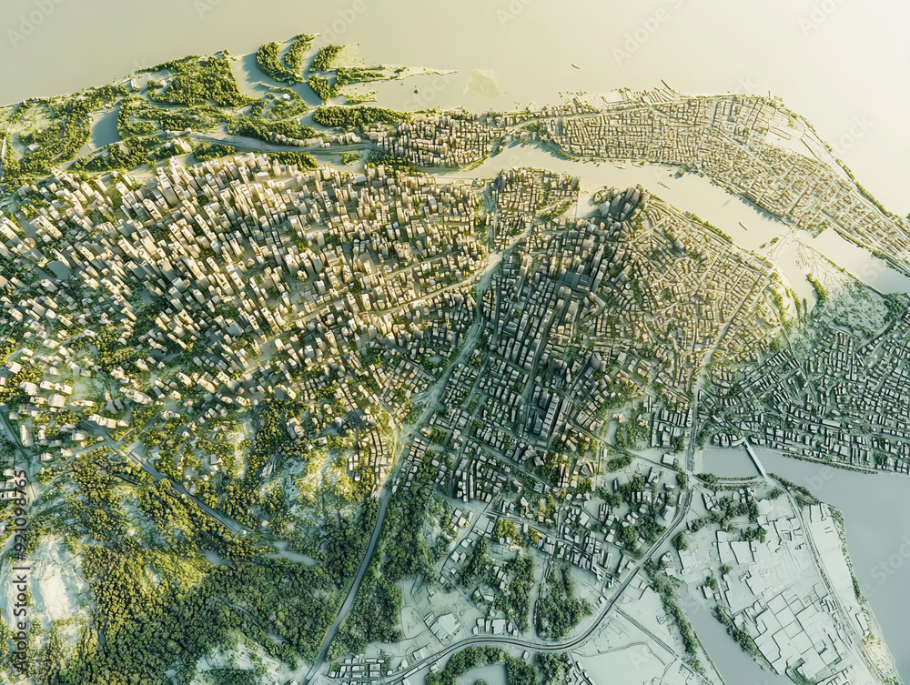 Technical aerial visual, 3D LiDAR GIS aerial map satellite scan model ...