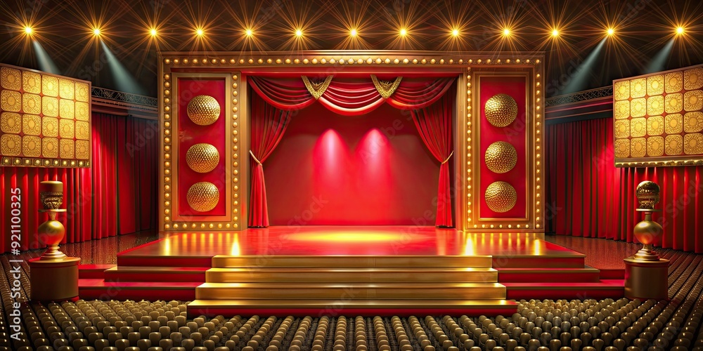 Red and golden stage setup for an award ceremony , award, stage, venue ...