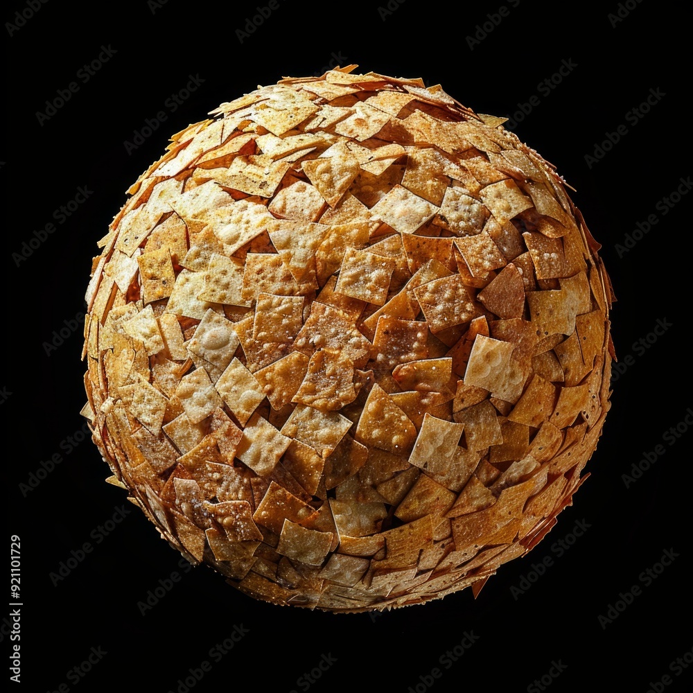 Sphere covered with crackers on a black background. Conceptual food art ...