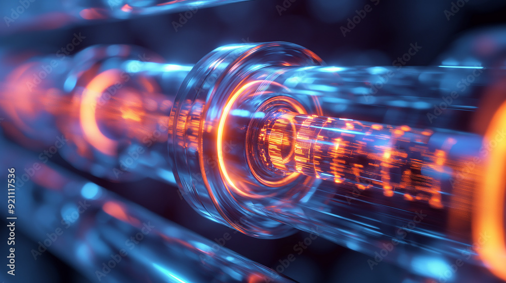 Data transmission via fiber optic cable ,cross section within the fiber ...