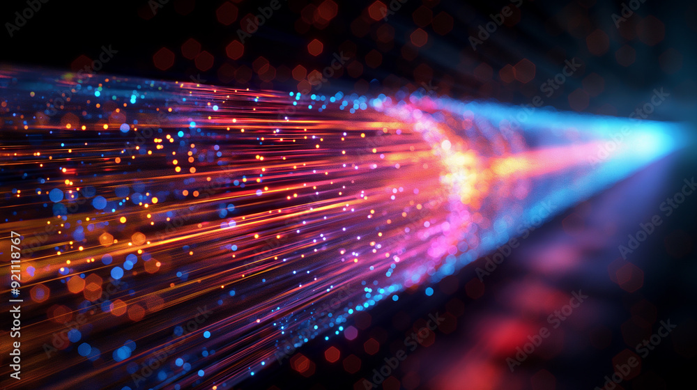 Data transmission via fiber optic cable ,cross section within the fiber ...