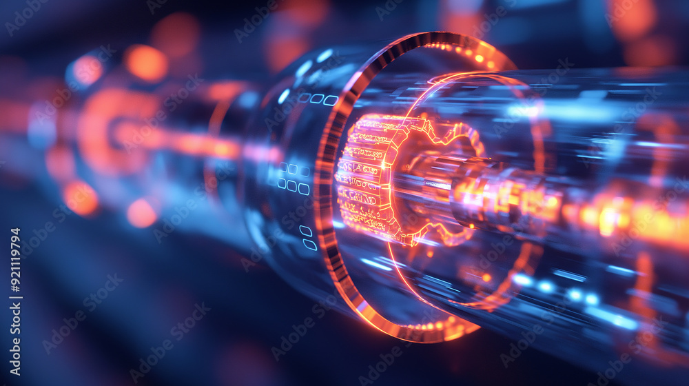 Data transmission via fiber optic cable ,cross section within the fiber ...