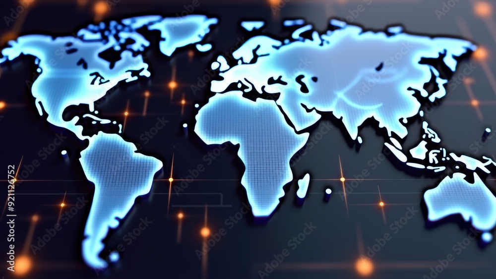 Technological Advancements: Futuristic World Map with Grid Pattern and ...