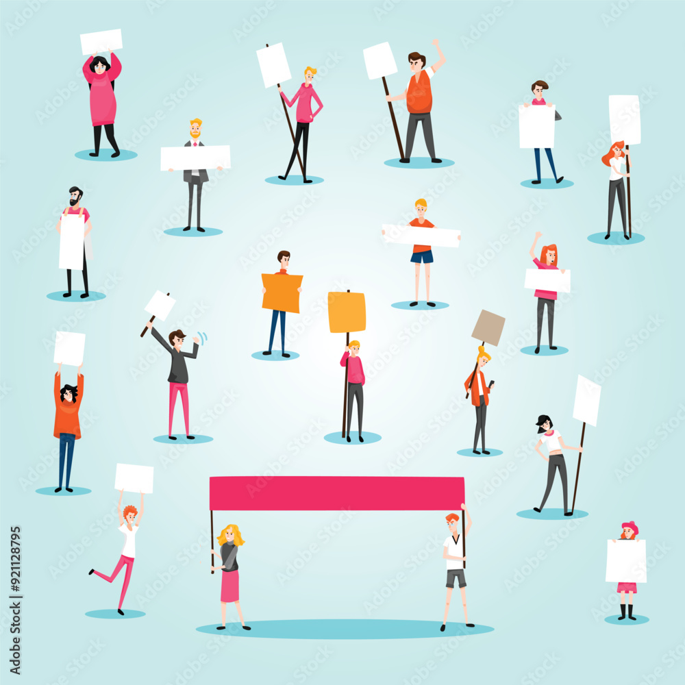 Protesting people activist set with text and isolated doodle style ...